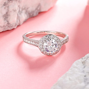 Gemsme Ring for Women 18K White Gold Plated 6MM Round Cut Cubic Zirconia Rings Faux Diamond Band Rings Braided Engagement Promise Ring Jewelry Ring Size 8