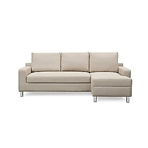 Container Furniture Direct Amelie Linen Upholstered Contemporary Modern Right-Sided Sectional Sofa with Bed, 83.9", Beige