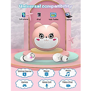 Togetface Kids Bluetooth Earphones - Pink Wireless Kids Earbuds - as a Gift for Kids to use at School 36 Hours Playtime Cordless Girls Earbuds - Cartoon Kids Headphones - for iPhone Android