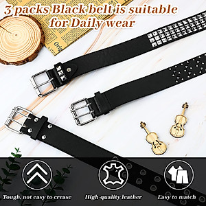 Syhood 3 Pieces Studded Belt Punk Rivet Double Grommet Belt Faux Leather Gothic Goth Black for Men Women Gift