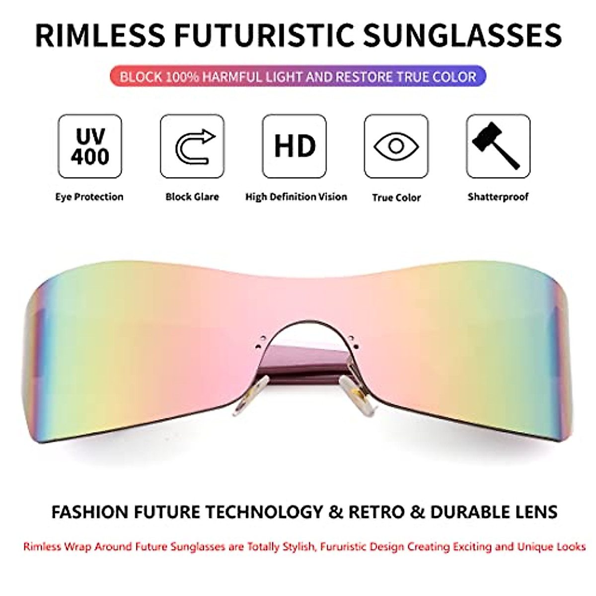 FEISEDY Fashion Rimless Futuristic Wrap Around Sunglasses Women Men punk Visor Sunglasses B2329