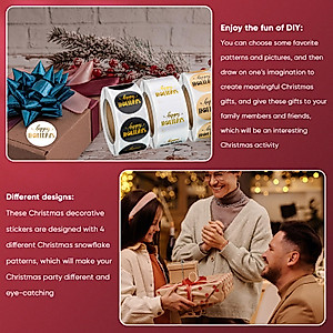 1500 Pieces 1 Inch Holiday Stickers Round Snowflake Paw Print Stickers Self-Adhesive Christmas Package Stickers for Envelopes Gold Foil Happy Holiday Stickers for Christmas Decor and Party Supplies