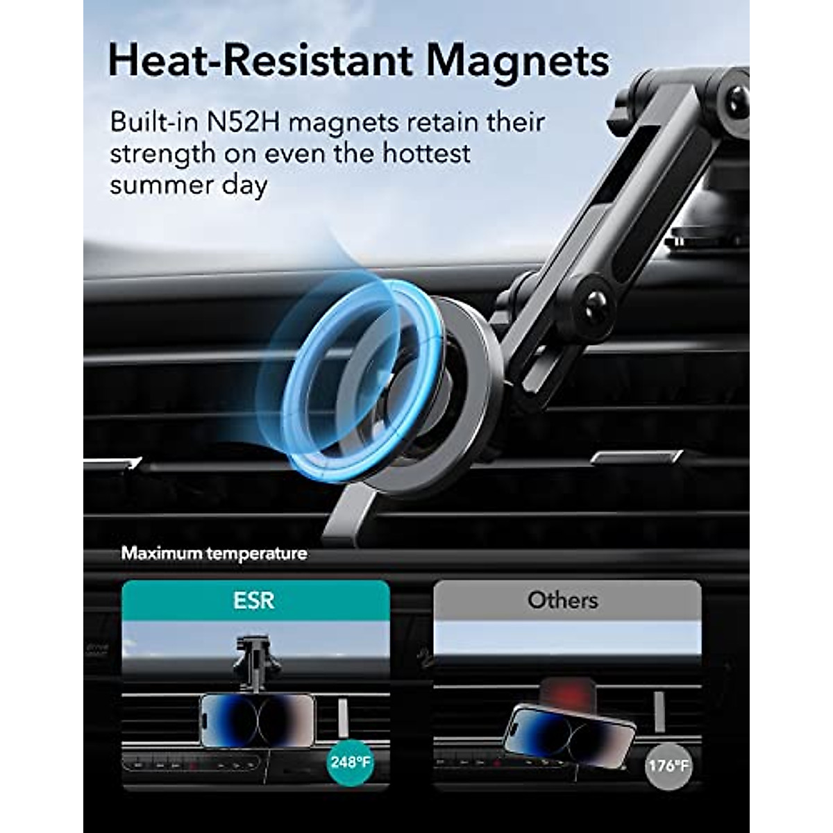 ESR Dashboard Car Phone Mount (HaloLock), Compatible with MagSafe Car Mount, Windshield Magnetic Car Phone Holder for iPhone 14/13/12 Series, Car Accessories, Charging Not Supported, Metallic Grey