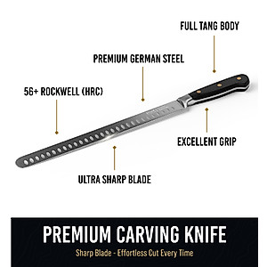 Bright Hobby Meat Carving Knife - Razor Sharp 12 in Large Slicer for Meat, Slicing Cutting, Brisket, Beef, BBQ, Ham etc. The Best Brisket Knife, White, (SK-001)