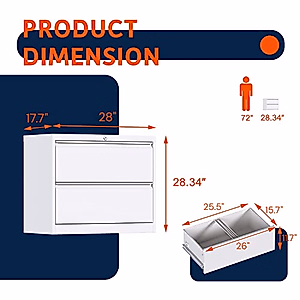 Superday Filing Cabinet Lateral File Cabinet 2 Drawer, 0 Screw Filing Cabinets with Lock, Locking Metal File Cabinets Two Drawer Office Cabinet for Legal/Letter/A4/F4 Home Office(White)