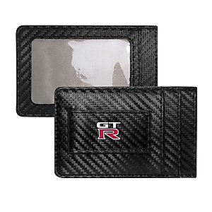 iPick Image Nissan GT-R Logo Black Carbon Fiber Leather Wallet RFID Block Card Case Money Holder, 4-3/8" x 2-3/4"