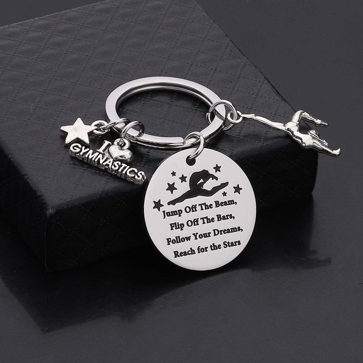 WSNANG Gymnastics Team Gifts Jump Off The Beam Flip Off The Bars Follow Your Dreams Reach For The Stars Keychain (Reach for the Stars KC)