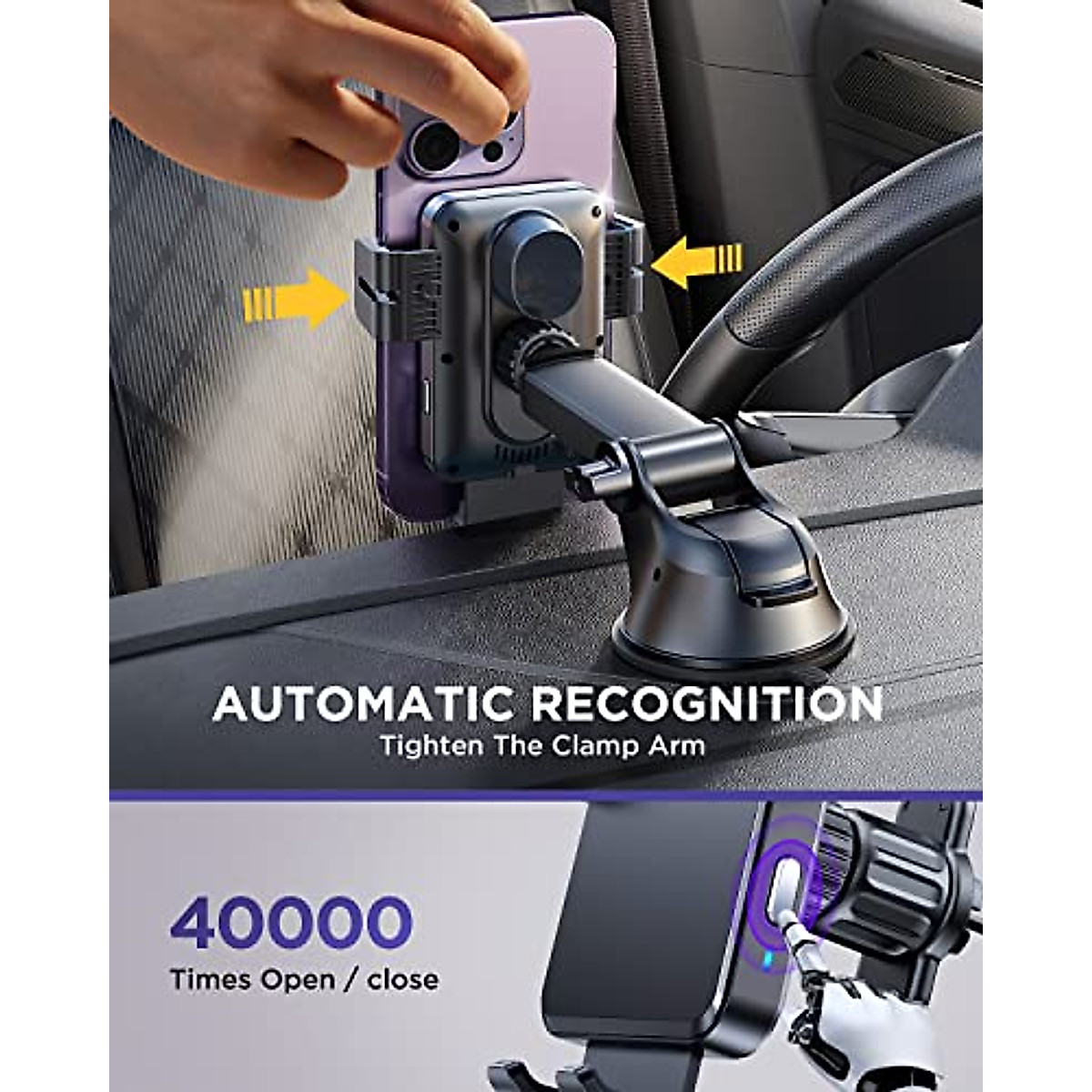 JOYROOM Wireless Car Charger JR-ZS219，15W Qi Fast Charging Phone Mount for Car， No Fear of Bumps and Never Fall Off for iPhone 14 13 12 11, Galaxy S22/S20+