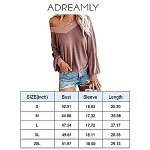 Women's Casual V Neck Long Sleeve Waffle Knit Off Shoulder Top Loose Pullover Sweater Apricot Medium