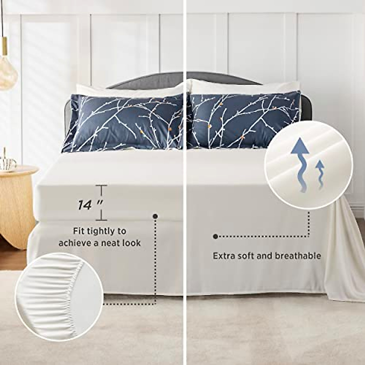 Bedsure Twin Comforter Set - Twin Bed Set 5 Pieces, Reversible Navy Blue Bed in a Bag Tree Branch Pattern Printed with Comforter Twin Size, Sheets, Pillowcase & Sham