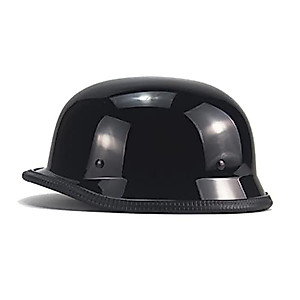 German Style Motorcycle Helmet, Thin Skull Cap Half Helmet for Adult Men Women, Novelty DOT Half Shell Helmet, Retro Half Face Helmet for Cruiser Scooter Chopper, DOT Approved (Bright Black, Medium)