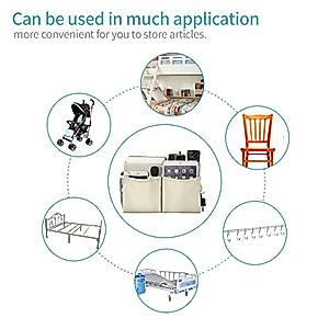 Bunk Bed Organizer, Bedside Caddy Hanging Bed Organizer Storage Bag with 4 Pockets and 2 Hooks, for College Dorm Rooms Bed, Hospital Bed, Baby Bed Rails, 600D Oxford Cloth (Beige)