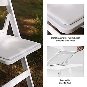 Allpop Resin Folding Chair with Vinyl Padded Seat, 550LB Capacity, Commercial Chair Set for Party Wedding Picnic Events, White