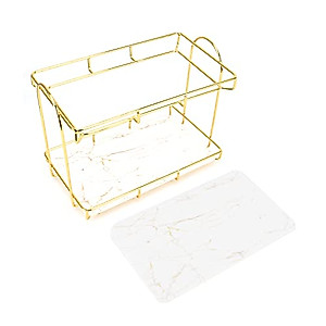 FTVOGUE 2-Tier Shelf Organizer Bathroom Countertop Rack Large Capacity Golden Bathroom Countertop Rack Storage Tray for Home Hotel Bedroom