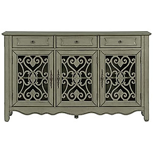 Retro Style Sideboard Console Table, Free Standing Kitchen Storage Sideboard Dining Buffet Server Cabinet, 59.8'' Console Table Sofa Table 3 Drawers, 3 Cabinets and Adjustable Shelves (Green + MDF)