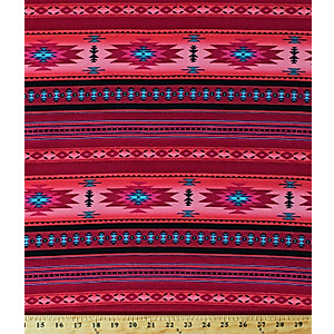 Cotton Southwestern Stripe Aztec Southwest Tribal Native American Tucson Pink Blue Cotton Fabric Print by The Yard (D467.41)
