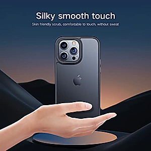 ANNGELAS Shockproof Case for iPhone 14 Pro Max Case【Translucent&Silky Touch&Sensitive Aluminum Buttons】 Anti-Fingerprint Anti-Scratch for iPhone Pro Max 14 Case for Women Men (Black)