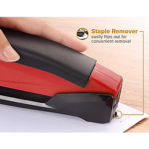 Bostitch Stapler with Staples - InPower Red Stapler - Spring Powered Stapler with 1260 Staples - Built-in Staple Remover - Staple Storage Compartment - One Touch Heavy Duty Staplers for Desk