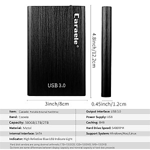 PANGQIE Portable SATA External Hard Drive HDD 2TB 1TB 500GB USB3.0 Ulra-Fast File Transfers (2TB, Black)