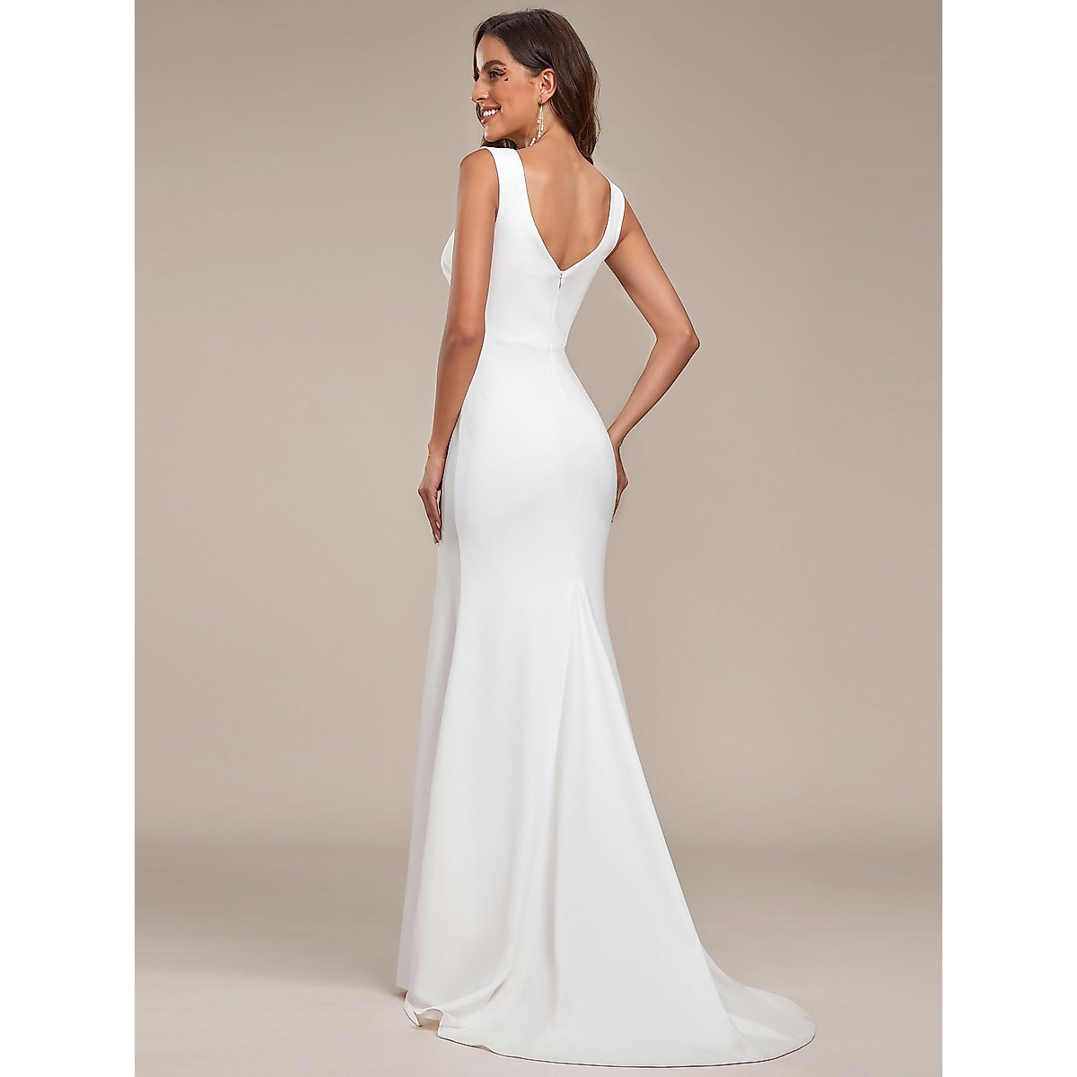 Ever-Pretty Women's Plus Size Open Back V Neck Side Slit Curvy Floor-Length Wedding Dresses White US20
