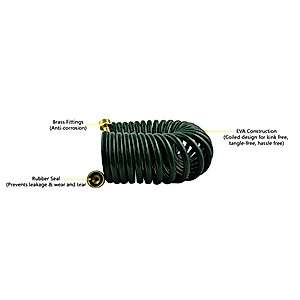 GHN-06 Heavy-duty EVA Recoil Garden Hose with 7-Pattern Spray Nozzle, Green, 50 Foot