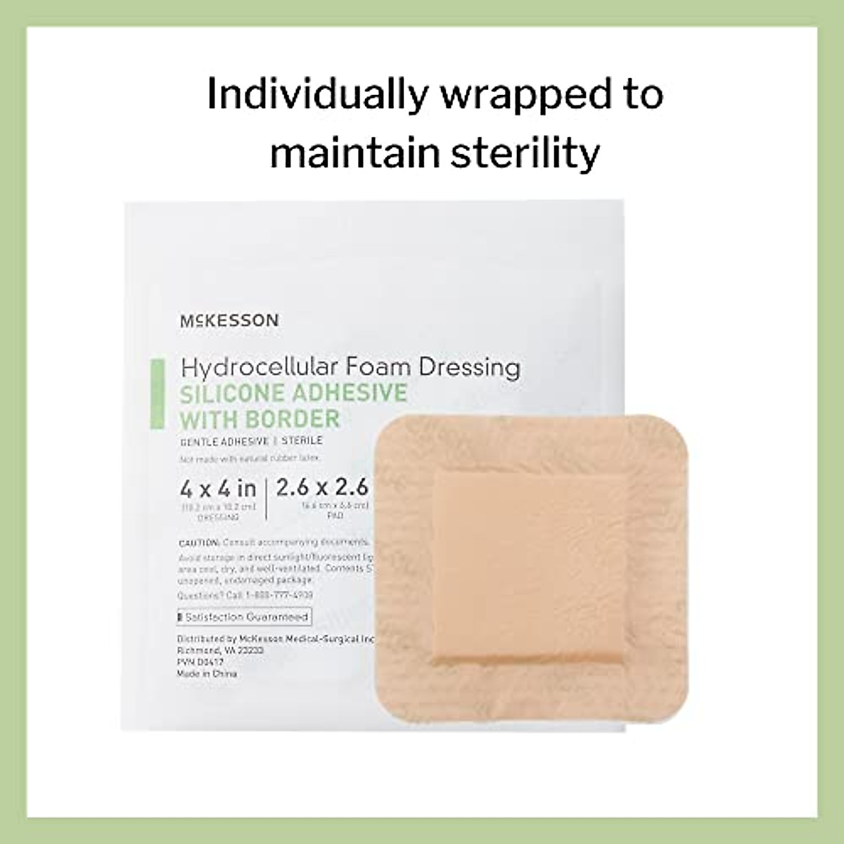 McKesson Hydrocellular Foam Dressings, Sterile, Silicone Adhesive with Border, Dimension 4 in x 4 in, Pad 3 in x 3 in, 10 Count, 1 Pack