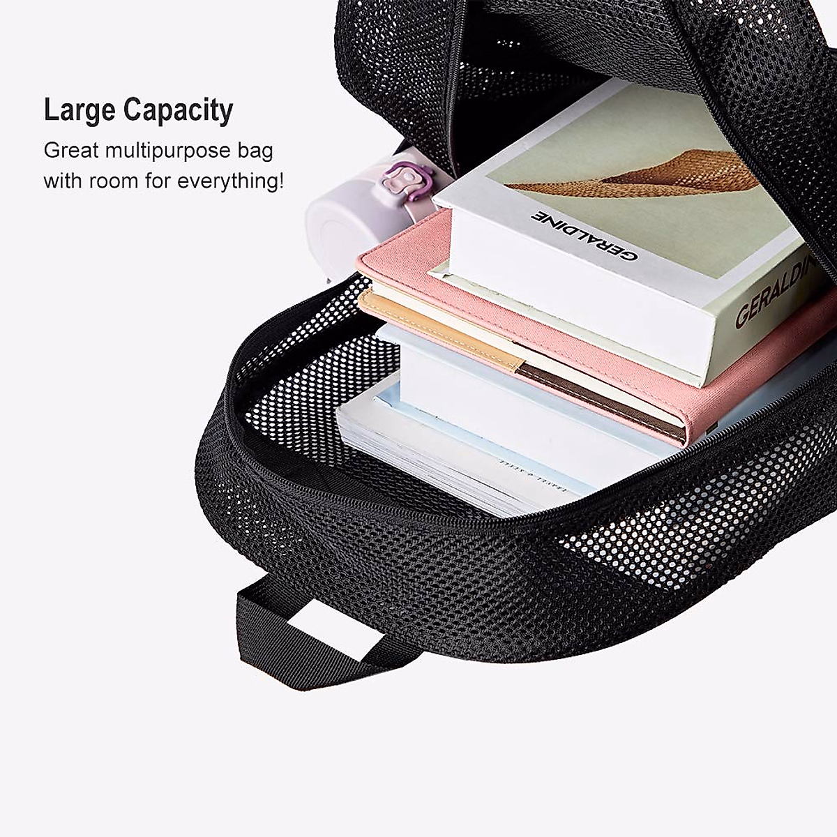 Heavy Duty Mesh Backpack, See Through College Student Backpack, Semi-transparent Mesh Bookbag with Bungee and Comfort Padded Straps for Commuting, Swimming, Beach, Outdoor Sports