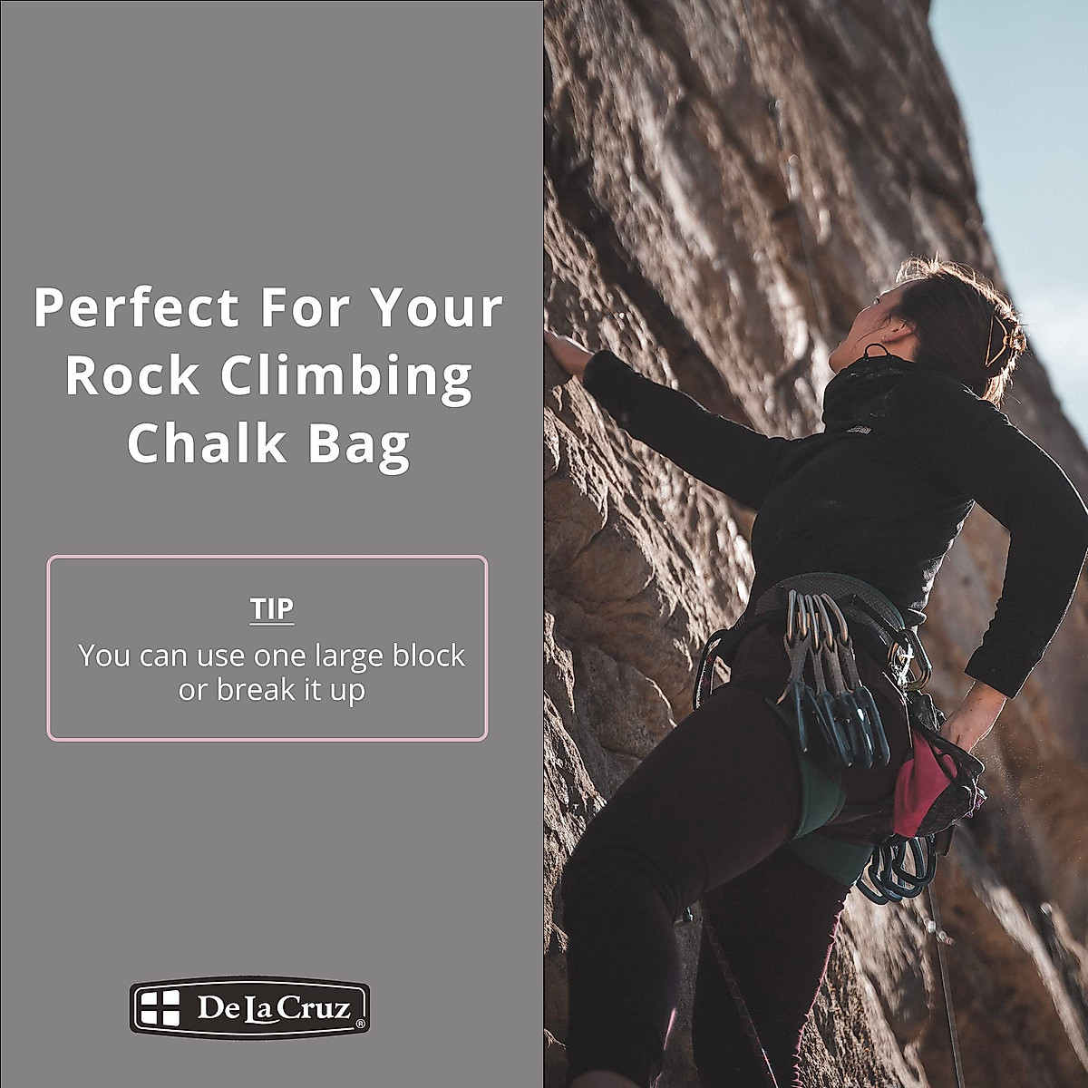 De La Cruz Magnesium Carbonate Gym Chalk - Weightlifting, Gymnastics and Rock Climbing Chalk - 1 Block