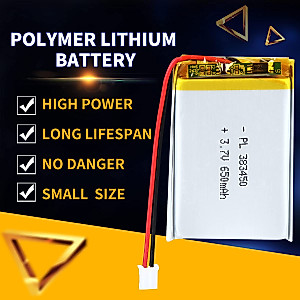 AKZYTUE 3.7V 650mAh 383450 Lipo Battery Rechargeable Lithium Polymer ion Battery Pack with JST Connector
