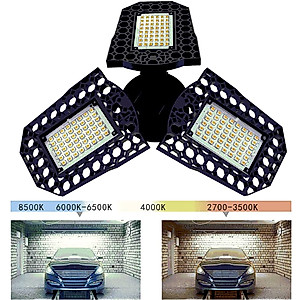 2-Pack LED Garage Light, 80W LED Shop Light with E26/E27 Medium Base, 8000LM LED Garage Lighting, 6500K Screw in LED Basement Lights with 3 Adjustable Panels 270° - Barn Light, Attic, Bay Light