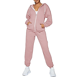 Fixmatti Women Sweat Suits with Zip up Hoodie 2 Piece Outfits Active Jogger Set Tracksuit Pink S