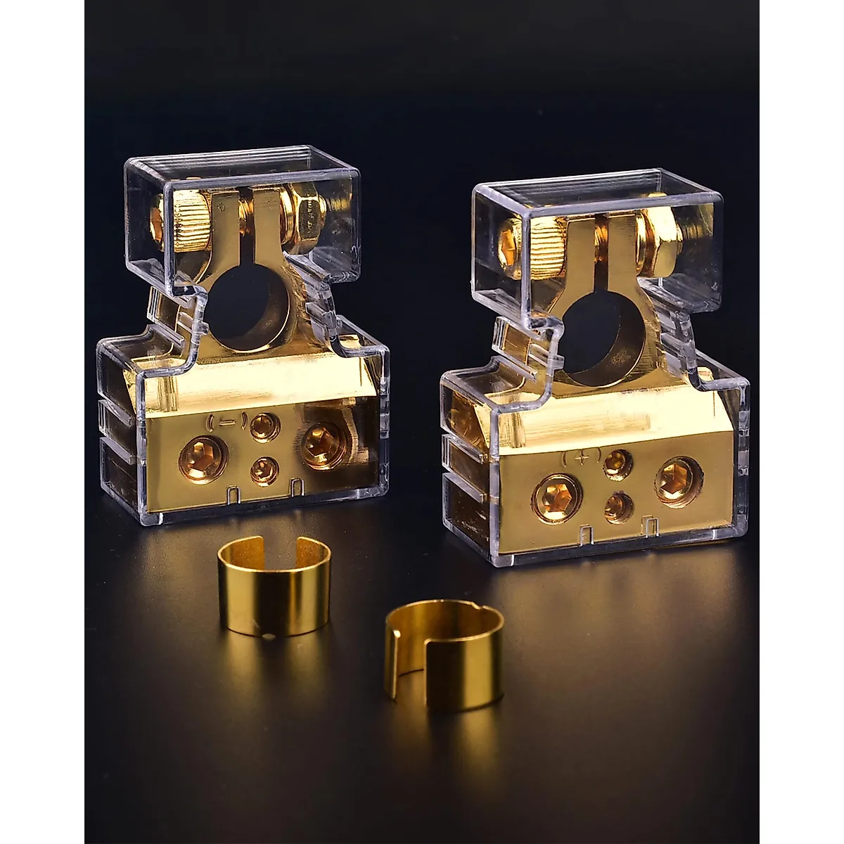 SUNMORN Battery Terminal Connectors, 0/2/4/6/8/10 AWG Battery Terminals, Heavy Duty Car Battery Terminal, Top Post Multiple Battery Terminal (Silver+Gold)