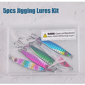 Saltwater Fishing Jigs 5pcs Metal Jig Spoon Lure Vertical Flat Sinking Jigging Lures for Striper Snapper Bluefish Surf Fishing