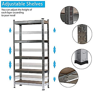 GOODSILO 5 Tier 59 Inch Tall Storage Shelves Heavy Duty Garage Storage Shelving Unit with Adjustable MDF Shelves Galvanized Metal Frame for Warehouse Pantry Kitchen Entryway Grey
