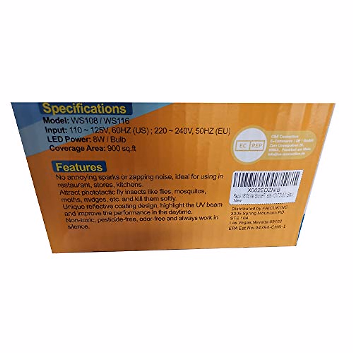 Faicuk WS108 Wall Sconce Fly Light Trap for Capturing Flies, Moths, Gnats, Mosquitos and Other Flying Insects - 13"x7.5"x5.5" (Black)