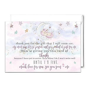 Paper Clever Party Unicorn Baby Shower Thank You Cards with Envelopes - 25 Pack - 4x6 Blank Notes with Whimsical Star and Moon Design - Thanking for Gifts from Baby Girl
