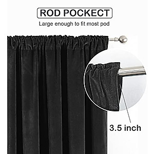 Joydeco Black Velvet Curtains 90 inch Length 2 Panels Burg Set, Luxury Rod Pocket Thermal Insulated Window Blackout Curtain, Room Darkening Drapes for Living Dining Room Bedroom Privacy