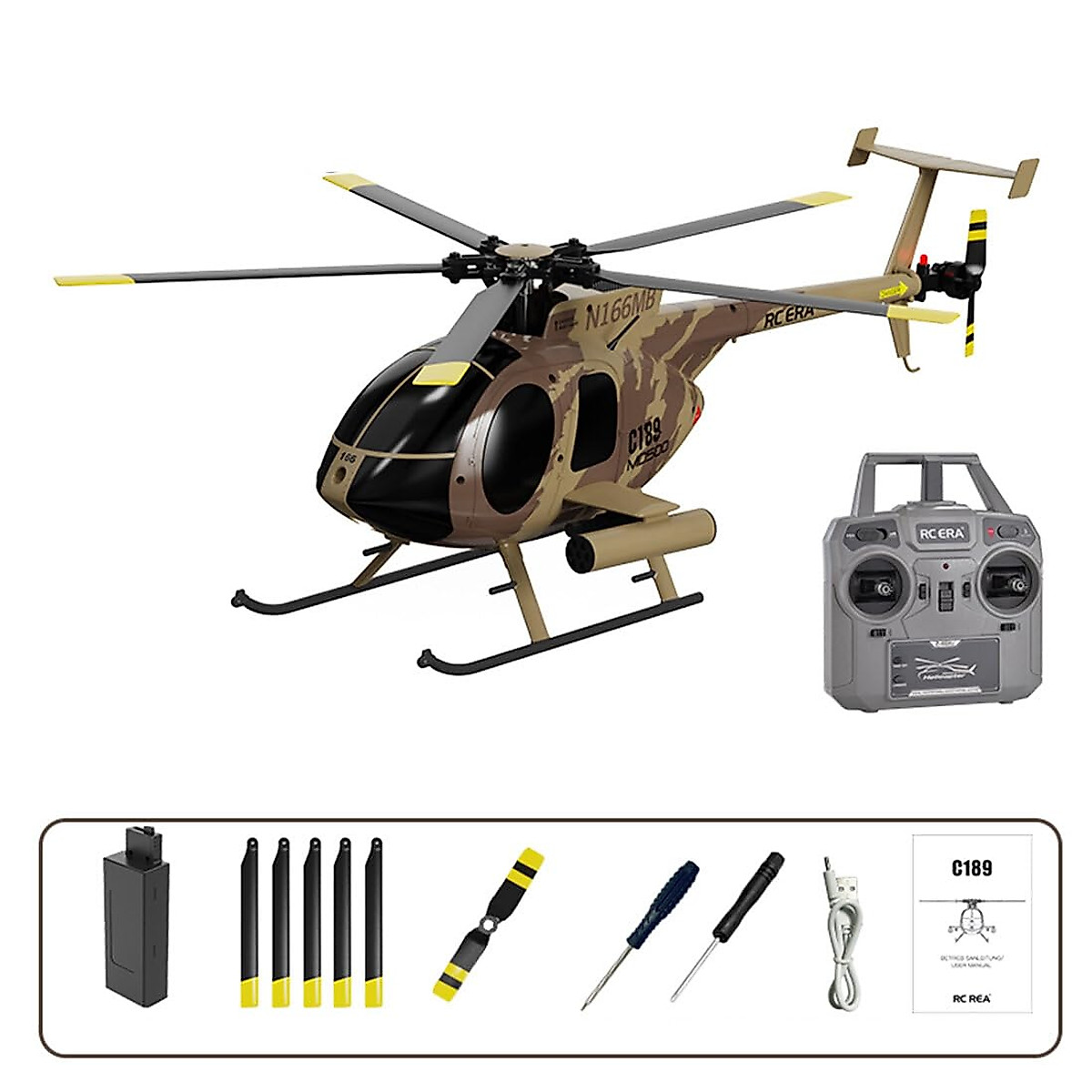 Newcomer MD500 C189 RC Helicopter, Aircraft Model 1/28 2.4G 4CH Single-Rotor Helicopter Model, Remote Helicopter Toys for Boys and Girls (RTF Version/Camo)