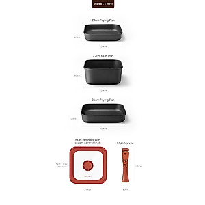 Roichen Spinweb Pan Set 5pcs, 22cm Frying pan + 22cm Deep pan + 26cm Frying pan + Multisize glass lid + Detachable handle. Cooking pan, Saute pan, Nonstick pan, Square pan, Baking pan