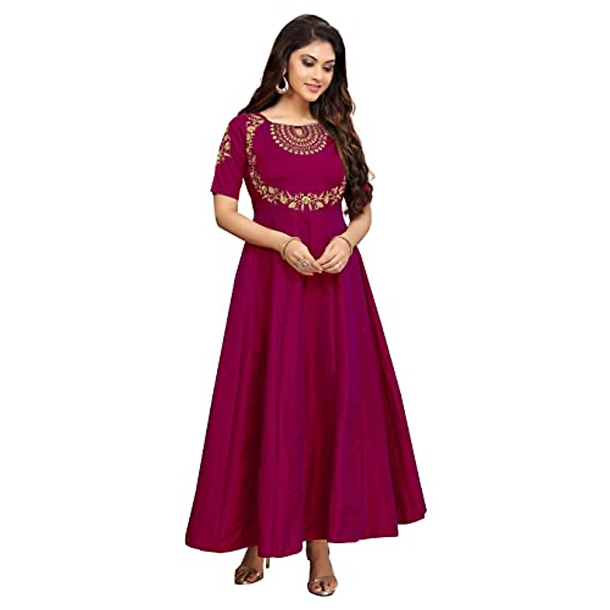 TRENDMALLS Women's Cotton Anarkali Kurti (-Latest-Stylish-Cotton-Anarkali-Ethnic-Embroidery-Gown-kurti-Designer-Stitched) (as1, alpha, s, regular, regular, Purple)
