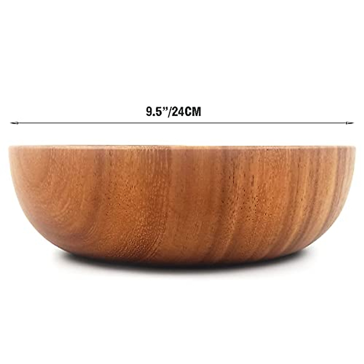 WEIGEER Acacia Wooden Salad Serving Bowl Solid Wood Hand-Carved Bowl Fruit Bowl 9.5