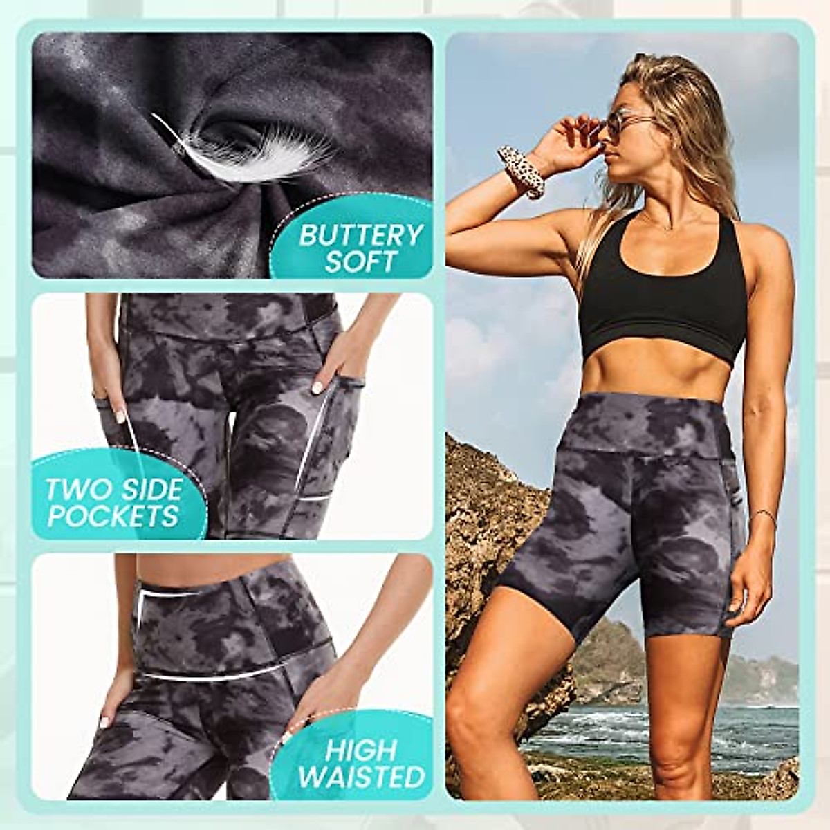 QGGQDD 3 Pack Biker Shorts Women with Pockets - 8” High Waisted Black Workout Running Yoga Shorts