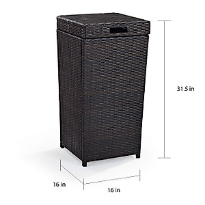 Large Brown Wicker Waste Basket with Lid Wastebasket Poolside Garbage Can Outdoor Trash Bin Sturdy Outside Modern Chocolate, Squared Design