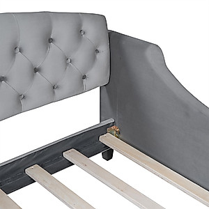 LZ LEISURE ZONE Twin Daybed, Twin Size Luxury Tufted Button Daybed, Upholstered Twin Daybed Frame, Sofa Bed for Bedroom Living Room, Grey