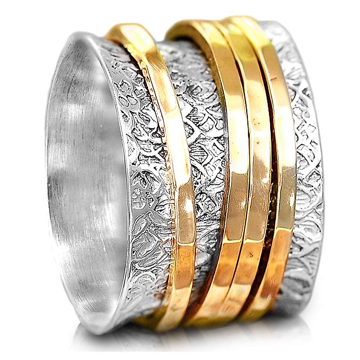 Boho-Magic 925 Sterling Silver Spinner Ring for Women with 4 Brass Fidget Rings Chunky Wide Band (7)