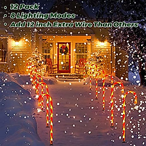 qimedo Christmas Candy Cane Pathway Markers Lights with Delicate Pendant 21 inches Outdoor Christmas Decorations Lights, Candy Cane Landscape Lights for Indoor Yard Patio Garden Walkway, 12 Packs