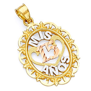 The World Jewelry Center 14k REAL Tri Color Gold 15 Years Charm Pendant