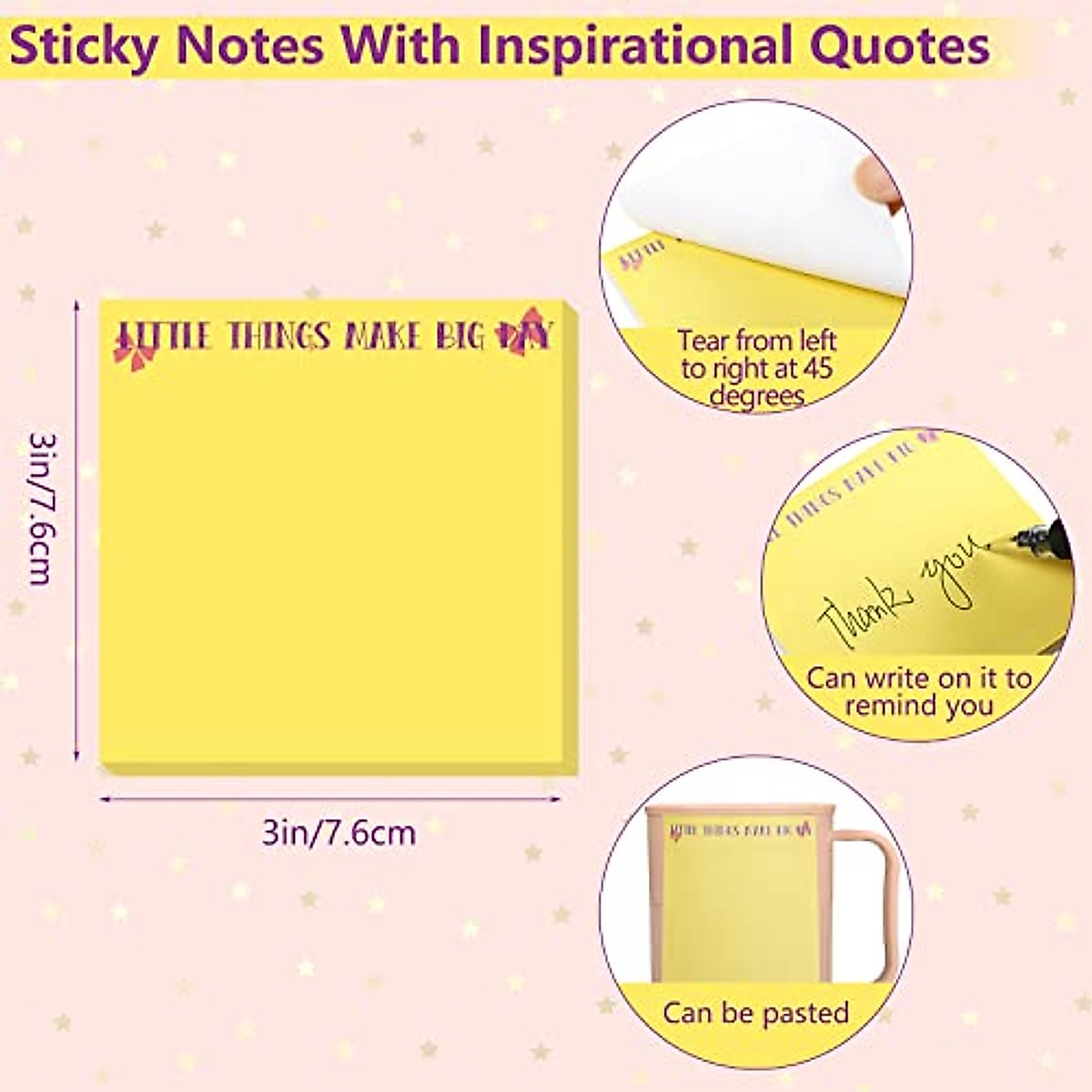 Inspirational Sticky Notes 3 x 3 Inch Motivational Fun Notepads 50 Sheets Each Positive Gifts for Teacher Nurse Coworkers Work Studying Supplies(Simple Style, 12 Pieces)