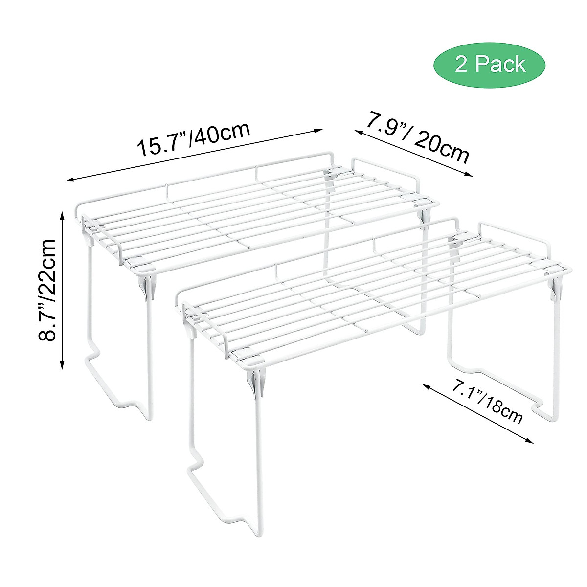 iPEGTOP Stackable Cabinet Shelf Organizers, Set of 2 Kitchen Countertop Cupboard Storage Rack, Pantry Stand Shelves Space Saving for Kitchen, Bedroom, Bathroom, White