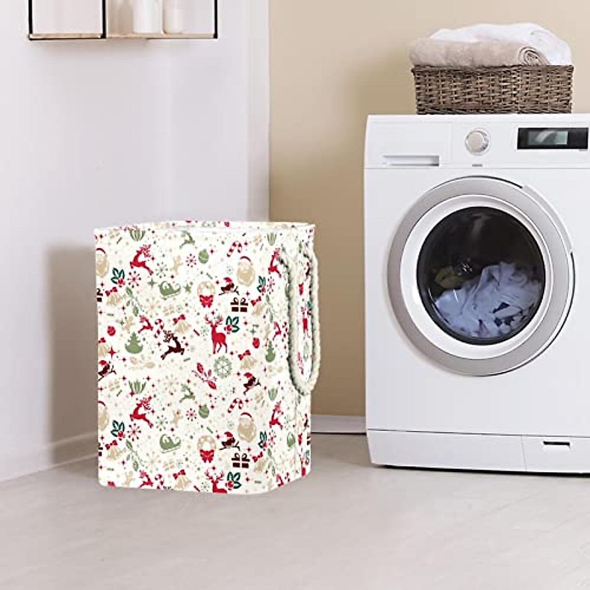 Inhomer Christmas Background Large Laundry Hamper Waterproof Collapsible Clothes Hamper Basket for Clothing Toy Organizer, Home Decor for Bedroom Bathroom